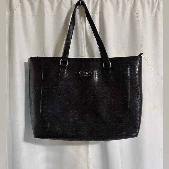 Guess | Bags | Guess Black Leather Tote Bag Sleek Design | Poshmark